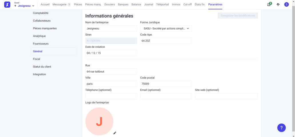 Les paramètres du dossier client